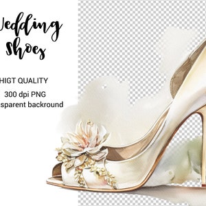 Watercolor Wedding Heels Clipart, Bride Clip Art, White Women's Floral ...