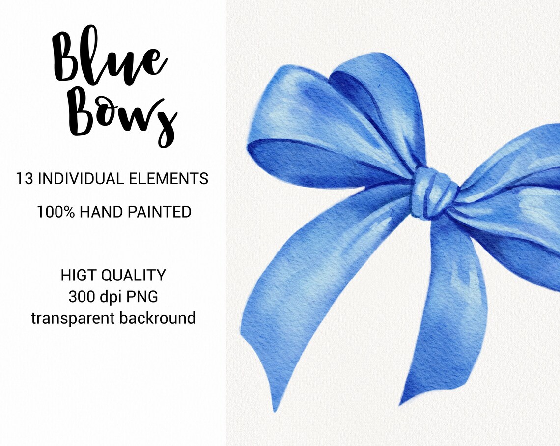 Watercolor Blue Bows Clipart. Handpainted. Silk Bow, Romantic, Quote ...
