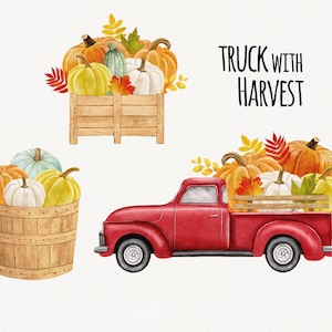 Fall Autumn Truck Clipart, Watercolor Harvest Car With Pumpkins, Autumn ...