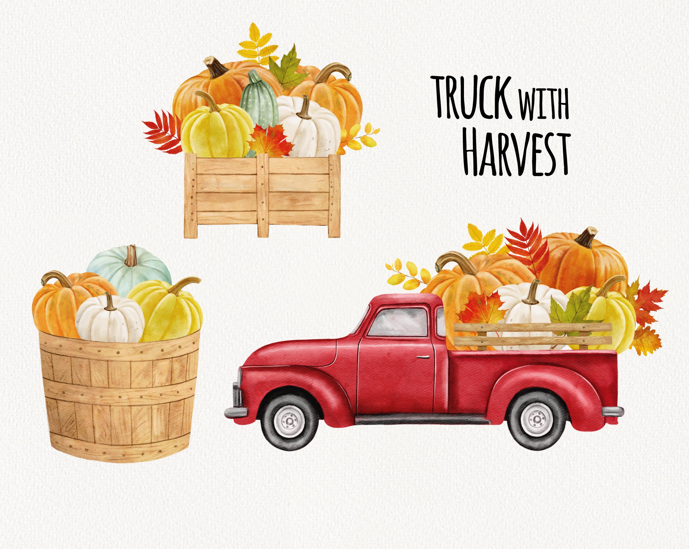 Fall Autumn Truck Clipart Watercolor Harvest Car With - Etsy