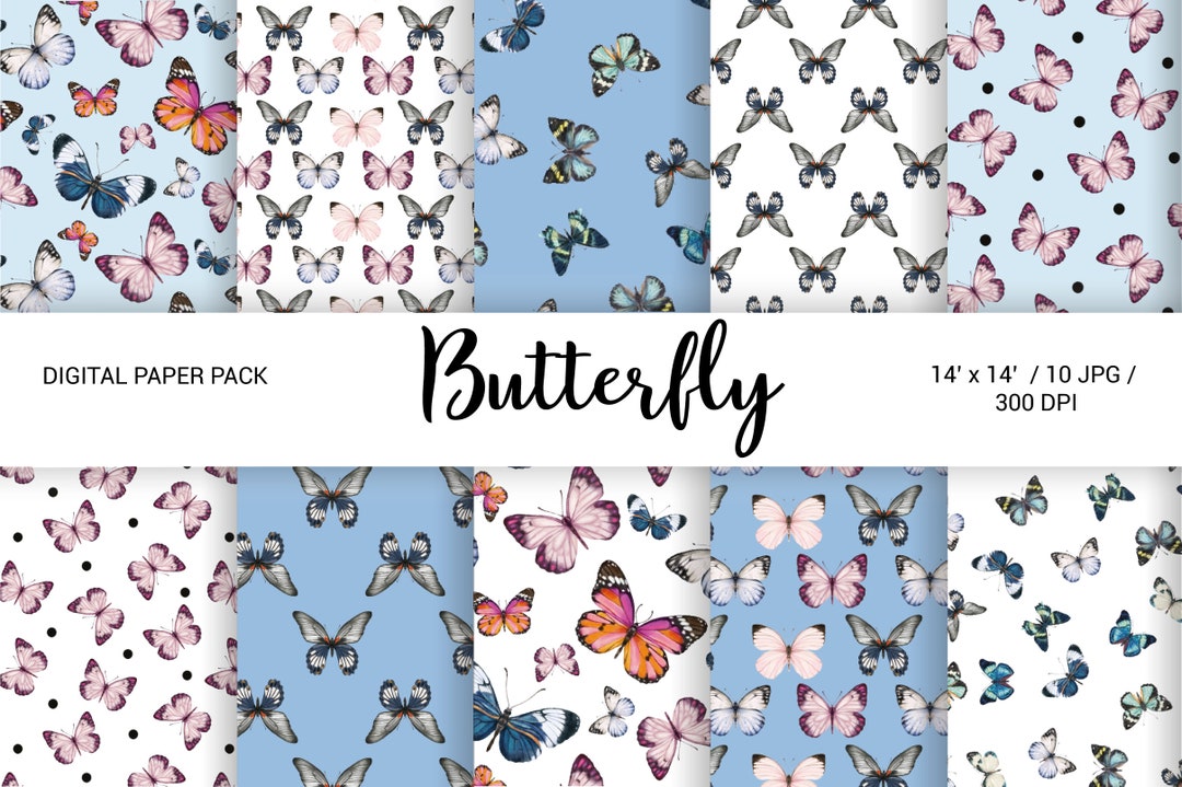 Watercolor Butterfly Seamless Digital Paper, Blue Butterfly, Spring ...