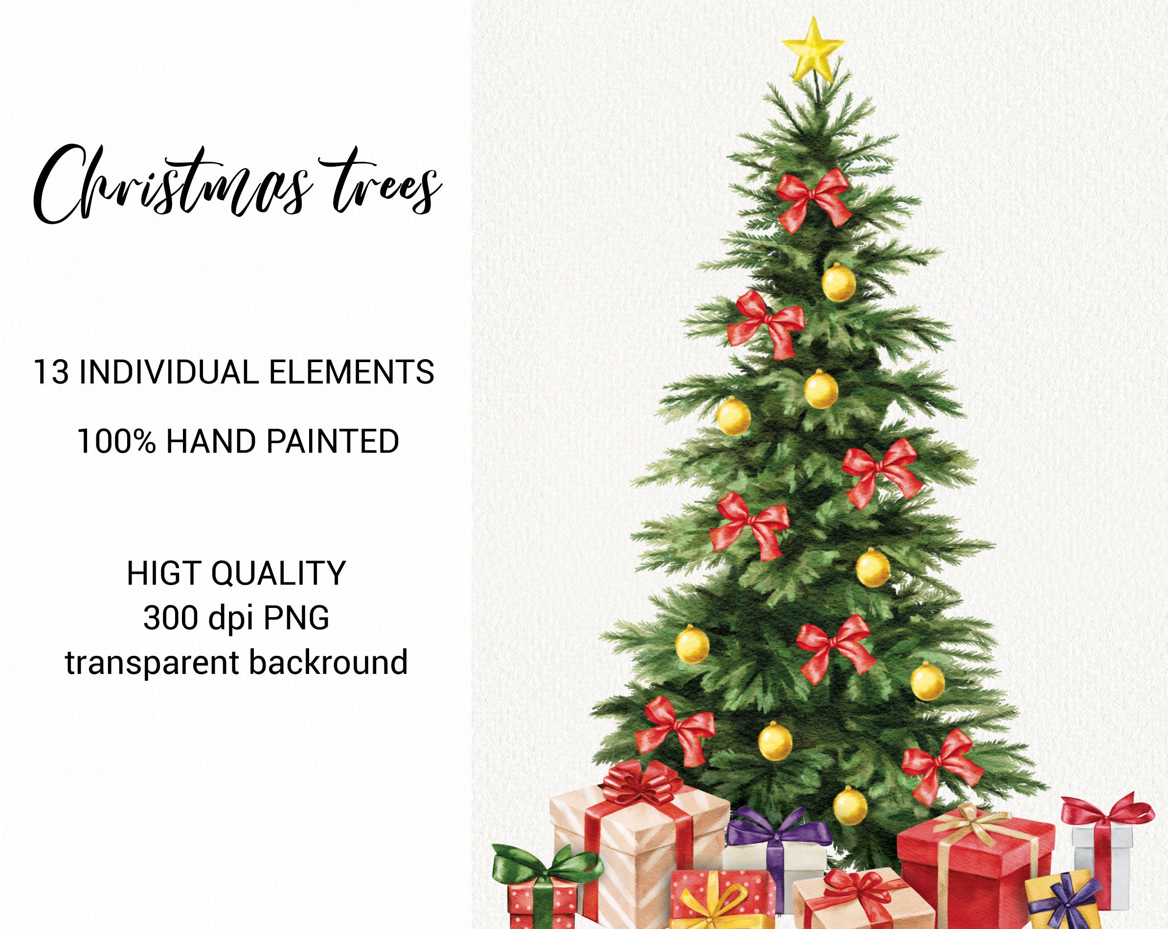 Watercolor Christmas Tree Clipart Snow Trees Rustic - Etsy
