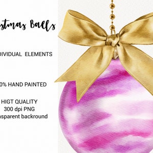 Christmas Balls Clipart, Watercolor Ornaments Clip Art, Winter Holiday ...