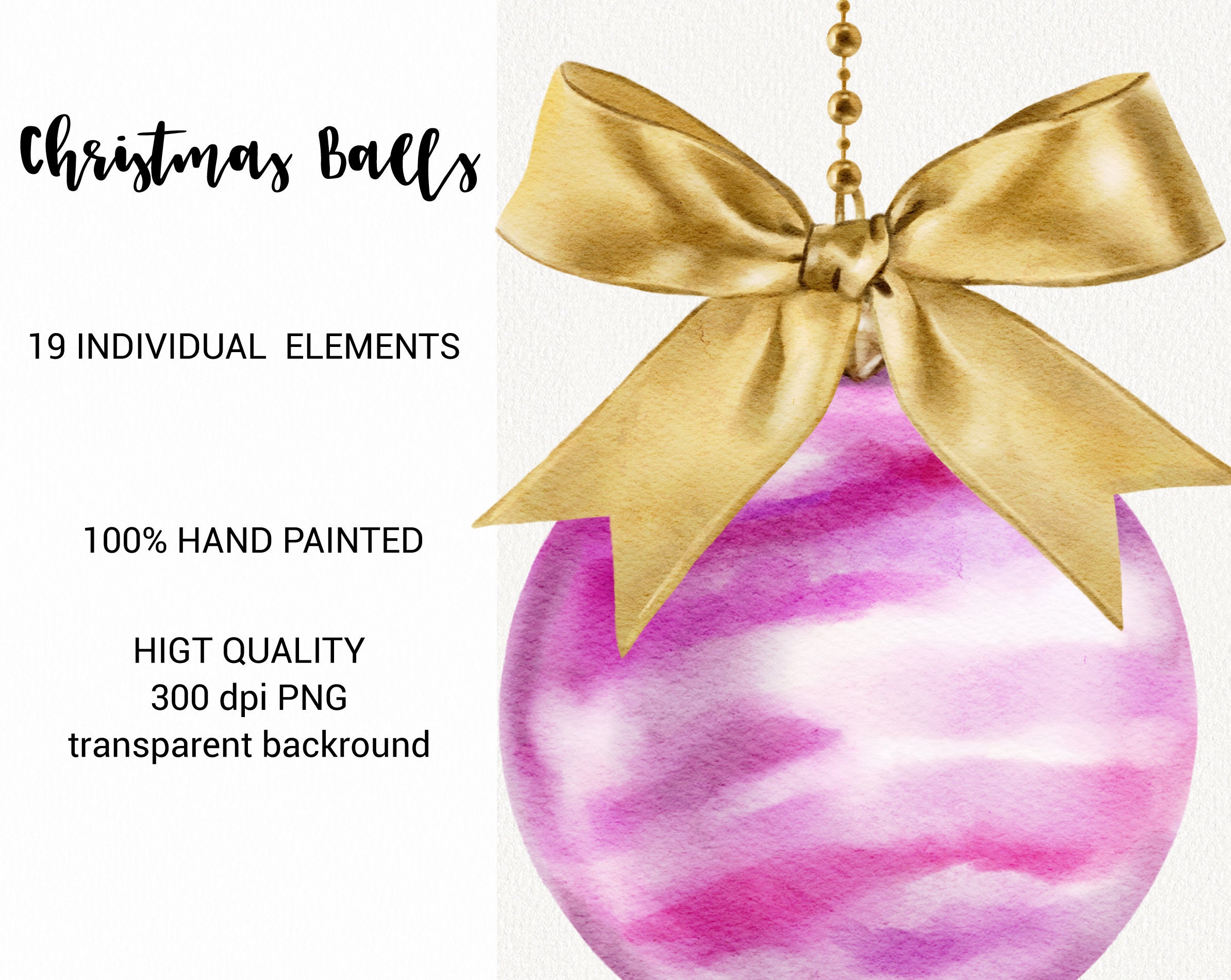 Christmas Balls Clipart, Watercolor Ornaments Clip Art, Winter Holiday ...