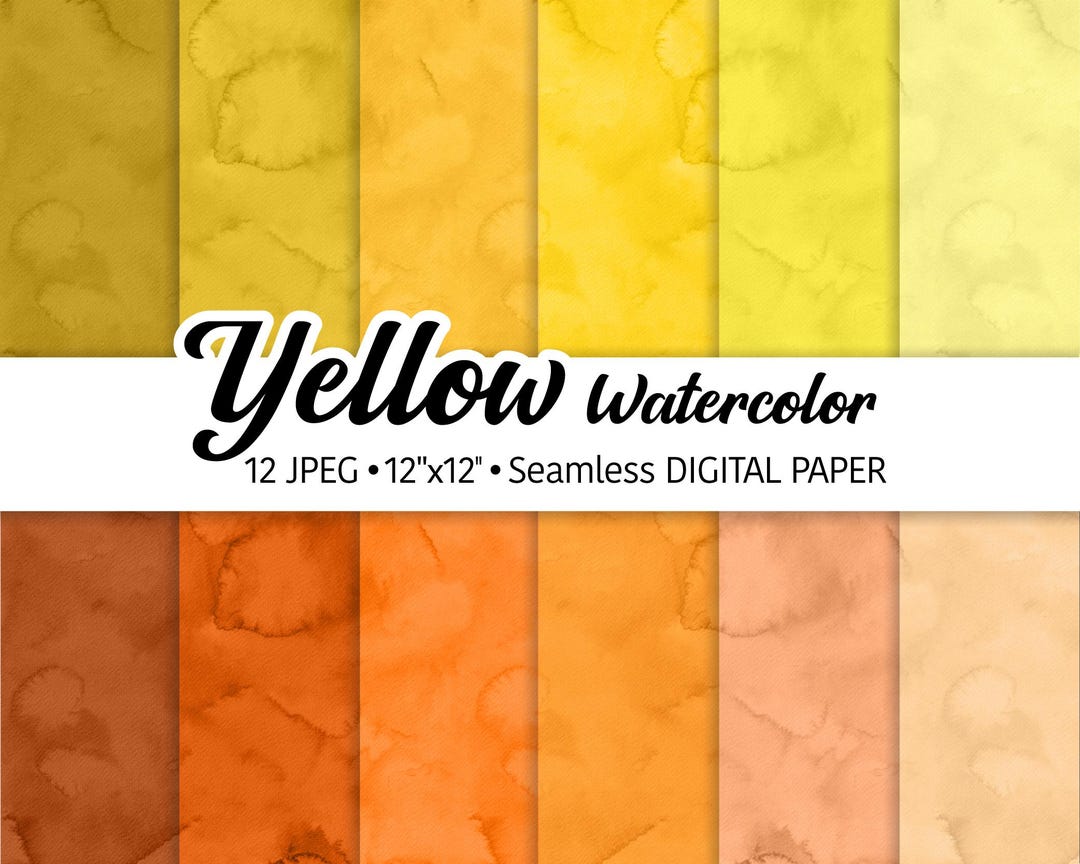 Yellow Watercolor Digital Paper Pack, Orange Abstract Background ...