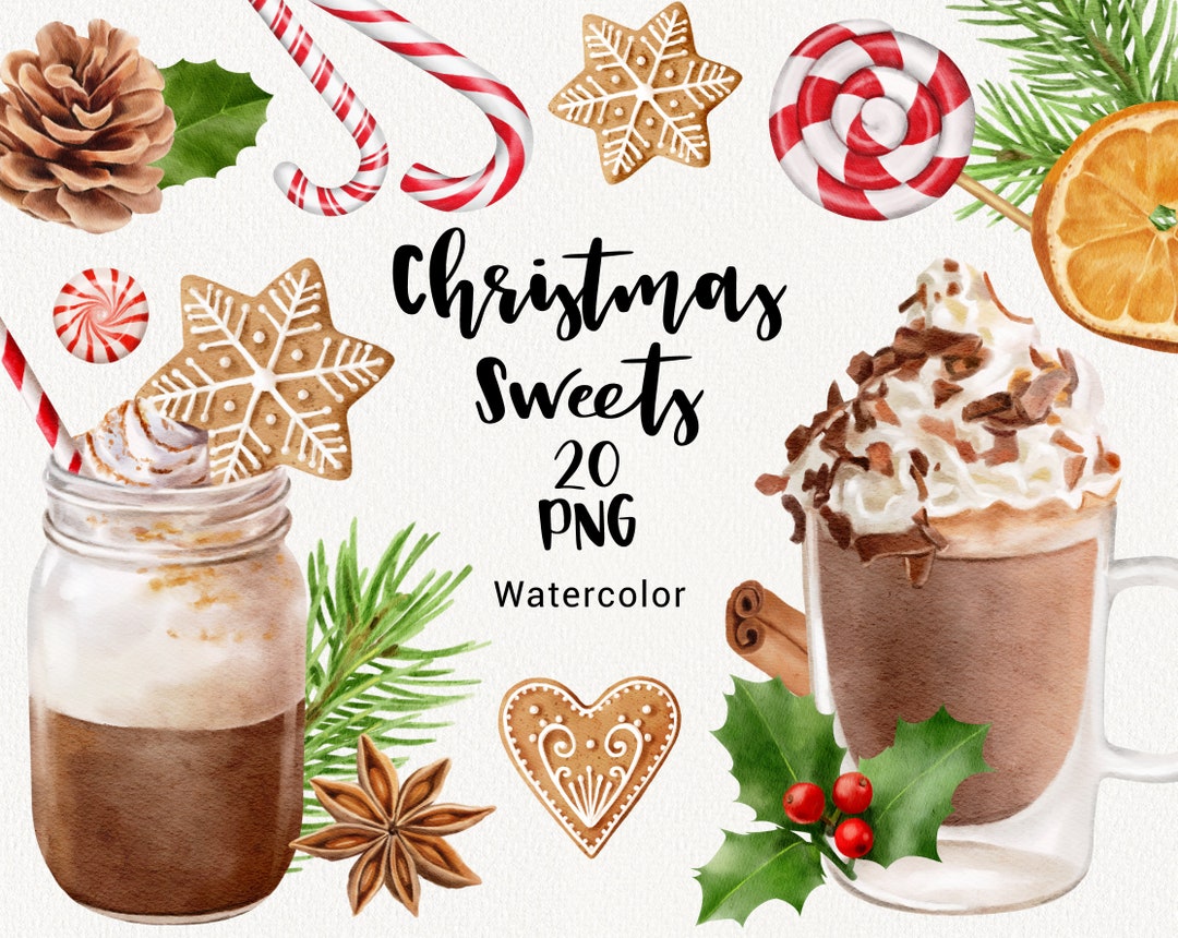 Christmas Sweets Clipart, Watercolor Coffee Clip Art, Hot Chocolate ...