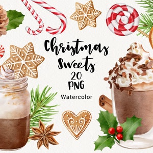 Christmas Sweets Clipart, Watercolor Coffee Clip Art, Hot Chocolate ...