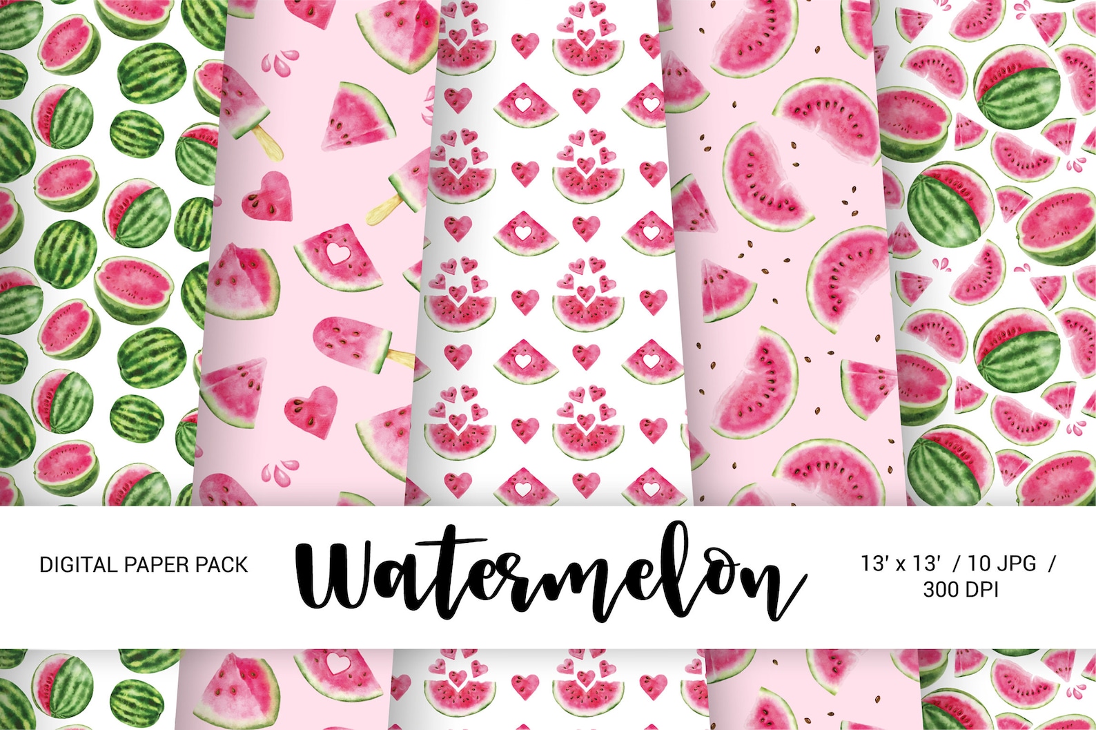 Watercolor Watermelon Digital Paper Fruit Tropical Summer - Etsy