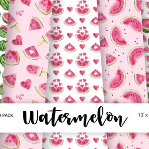 Watercolor Watermelon Digital Paper, Fruit Tropical Summer Seamless ...