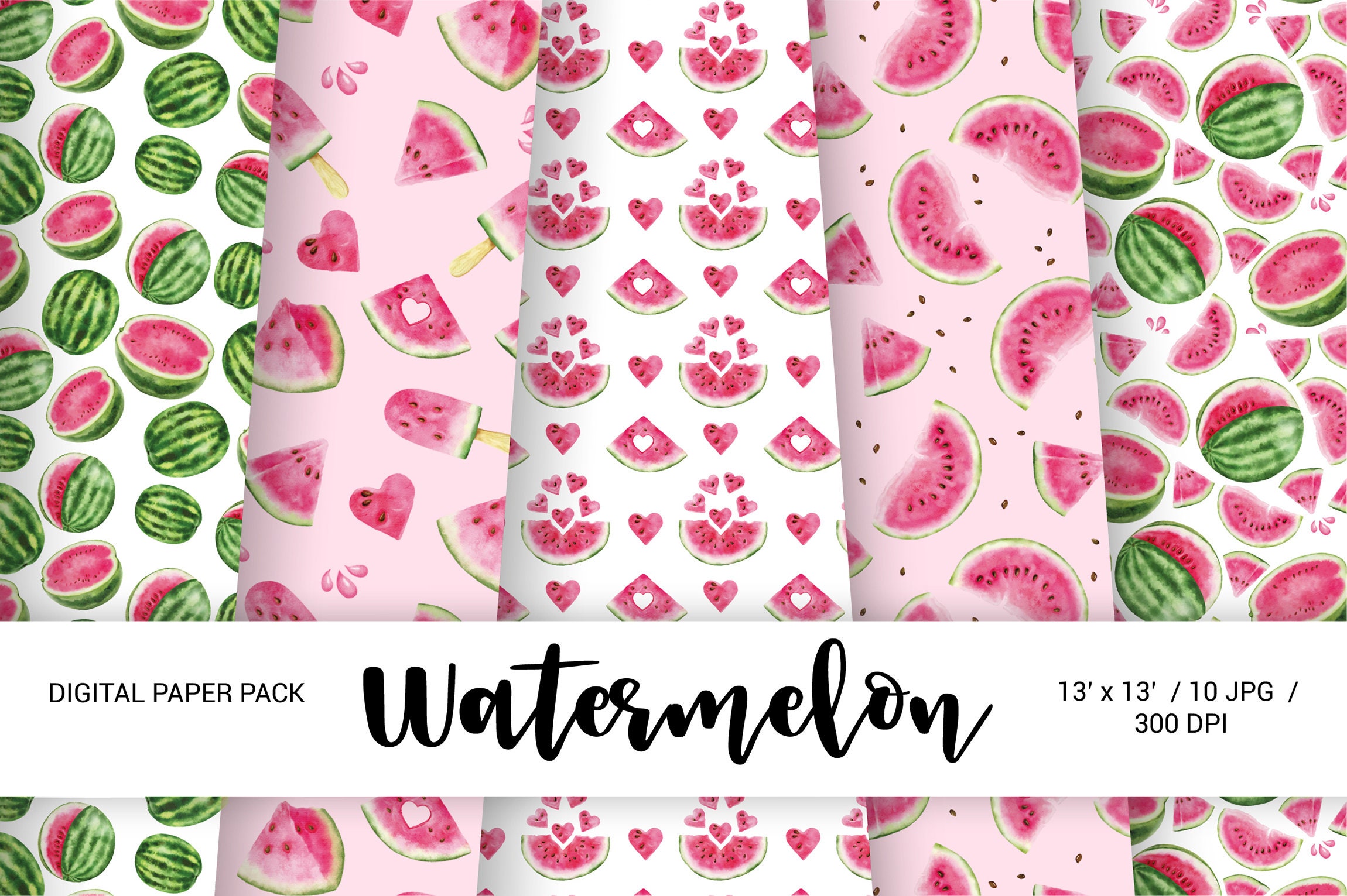 Watercolor Watermelon Digital Paper Fruit Tropical Summer - Etsy