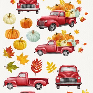 Watercolor Truck With Pumpkins, Harvest Car, Autumn Leaves, Fall ...