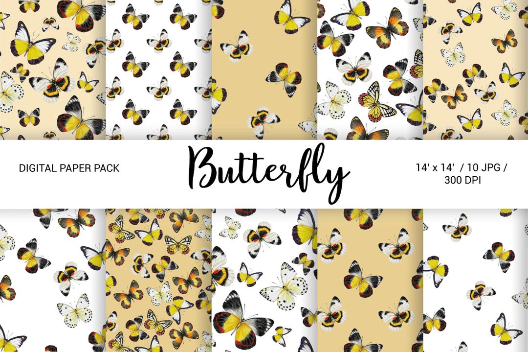 Watercolor Butterfly Seamless Digital Paper, Yellow Butterfly, Spring ...