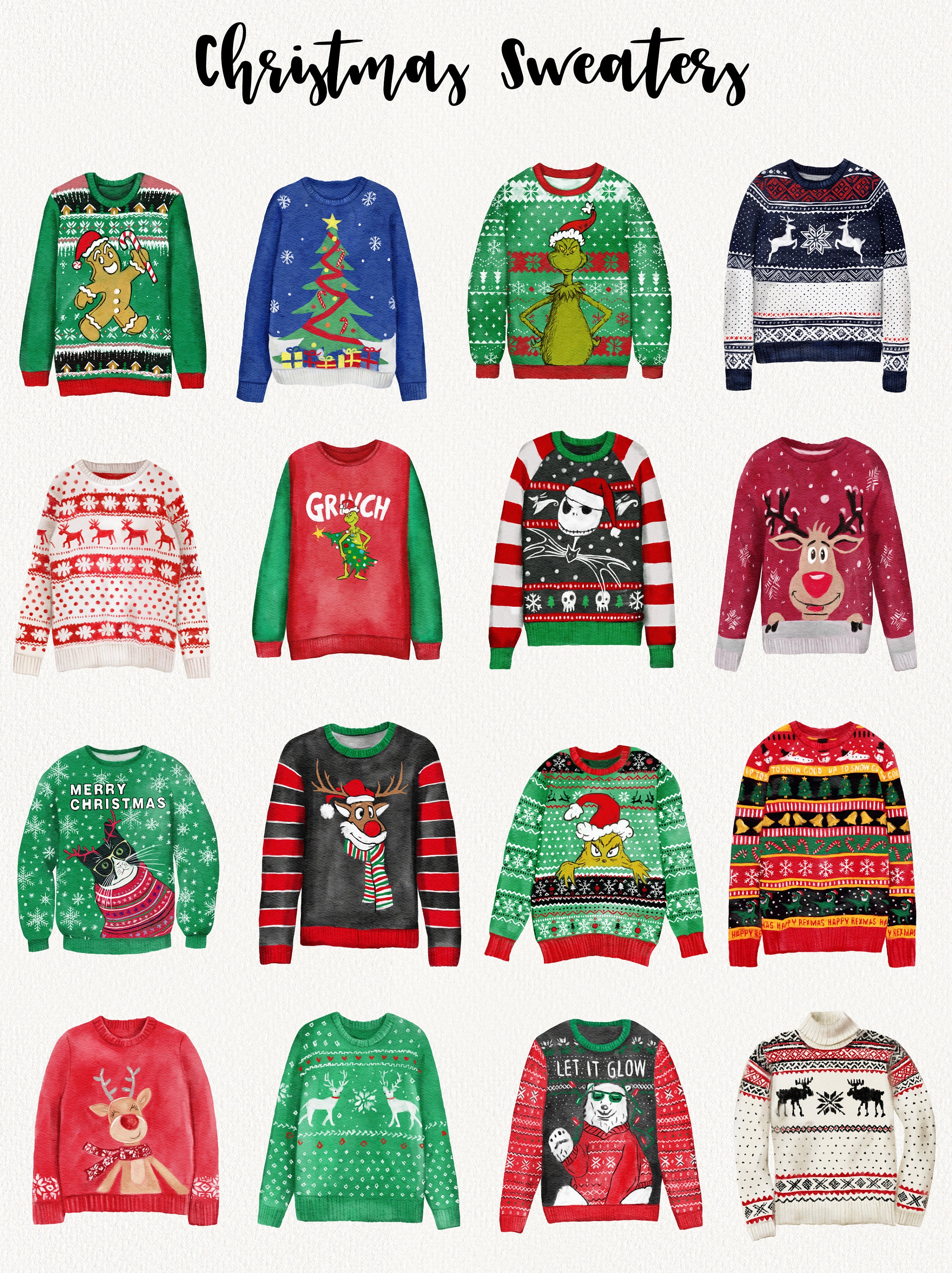 Christmas Sweater Clipart Watercolor Winter Clothes Ugly - Etsy
