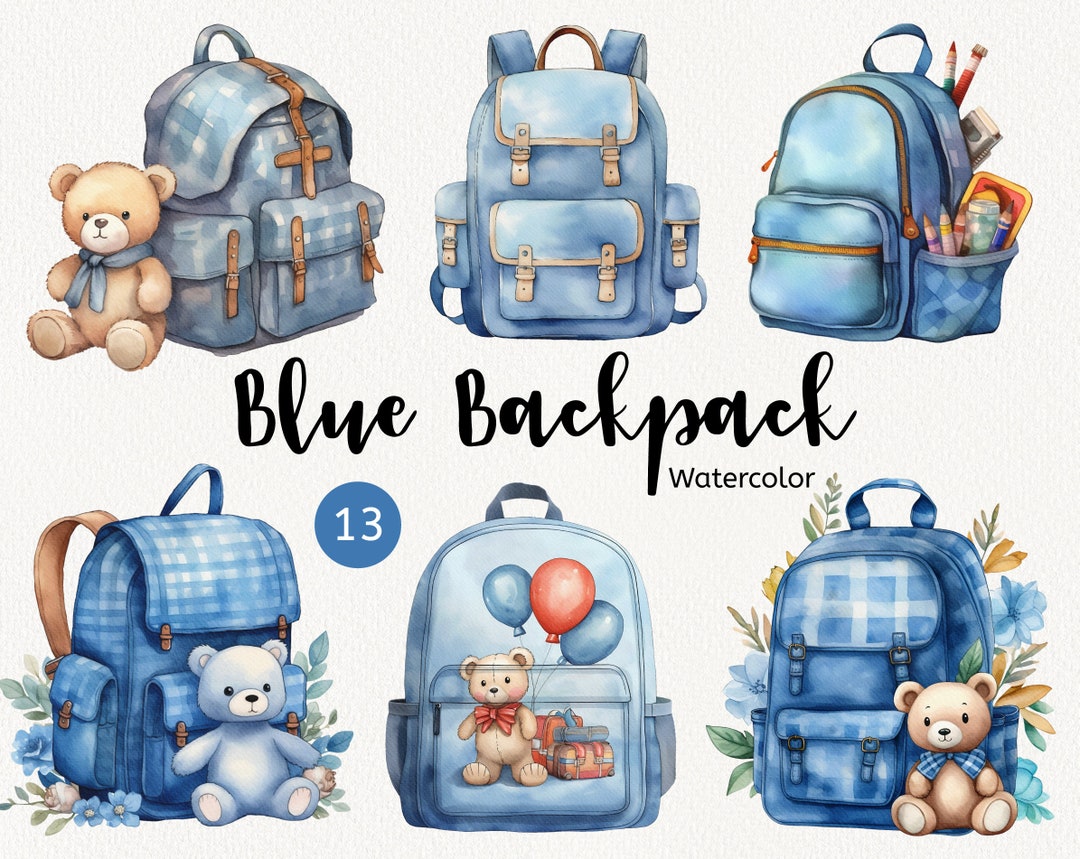Watercolor Blue Backpack clipart, Back to School, Planner Clip Art ...