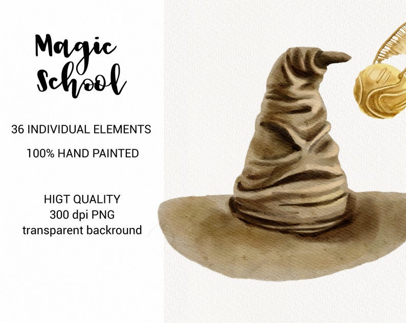Watercolor Magic School Clipart, Witch Supplies, Wizard Academy Clip ...