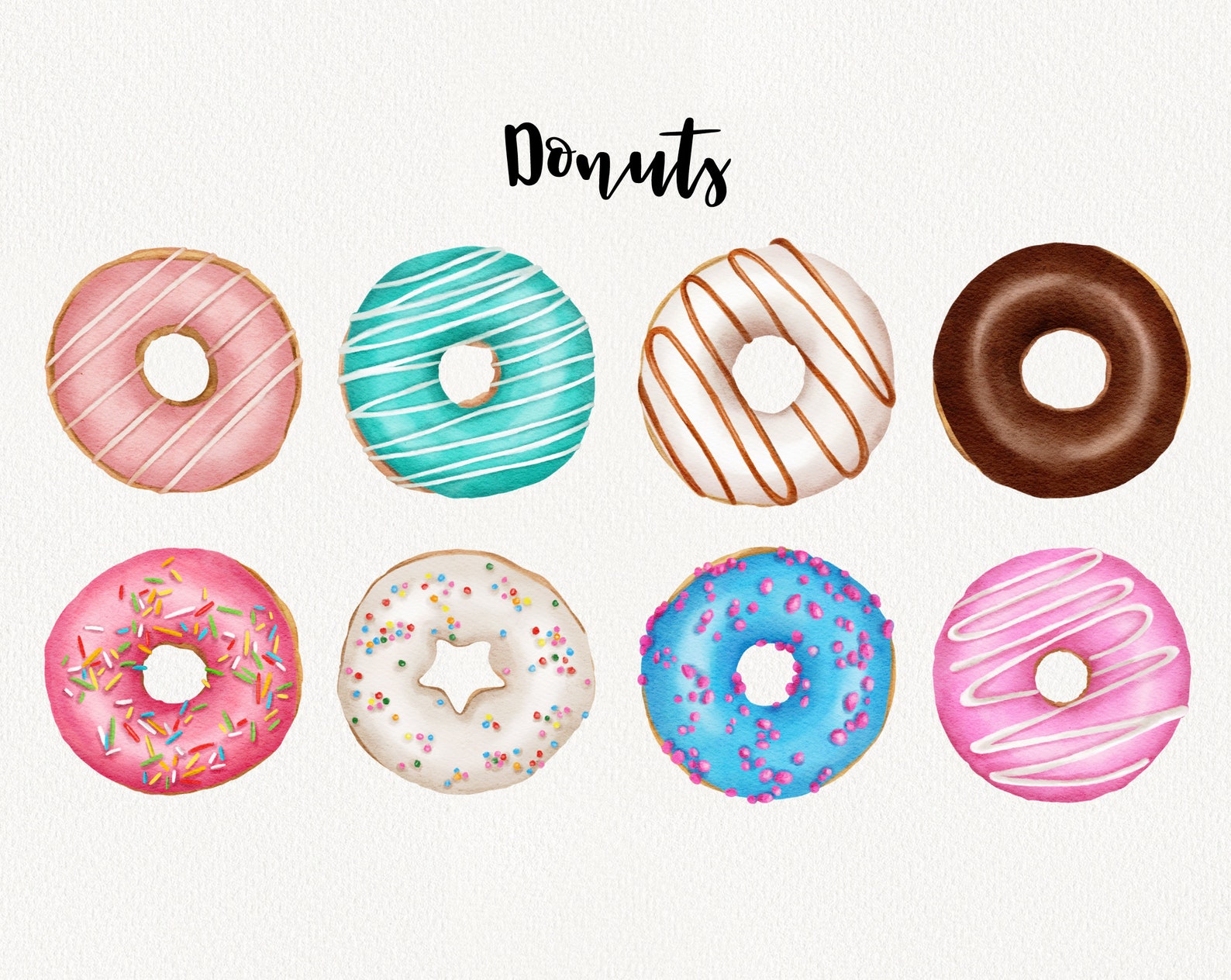 Watercolor Donuts Clipart Sweet Bakery Food Clip Art - Etsy