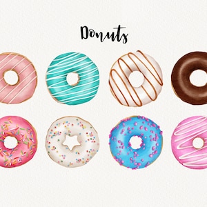 Watercolor Donuts Clipart, Sweet Bakery Food Clip Art, Backing ...