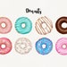 Watercolor Donuts Clipart, Sweet Bakery Food Clip Art, Backing ...