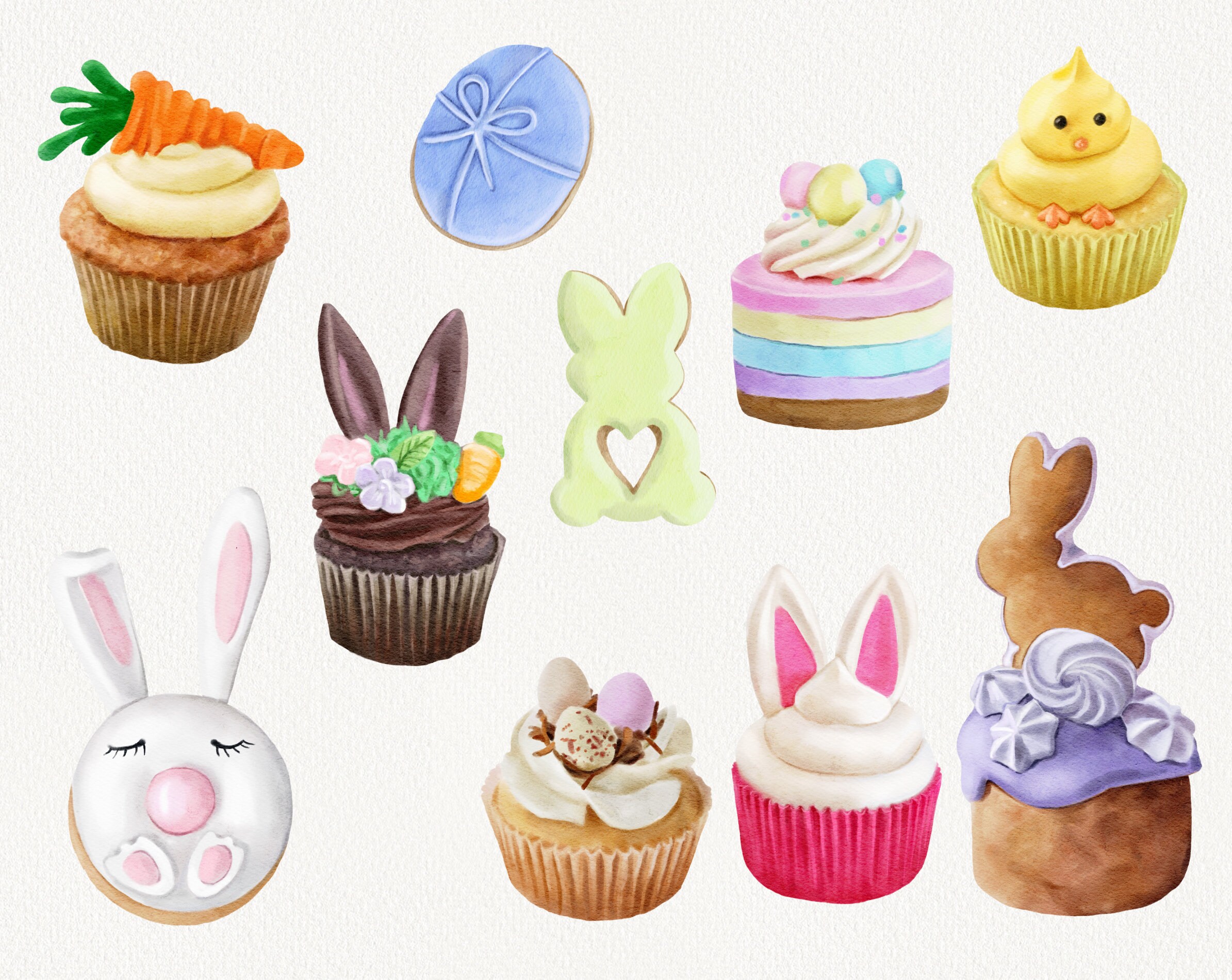 Watercolor Happy Easter Clipart Cute Easter Sweets Cupcake - Etsy