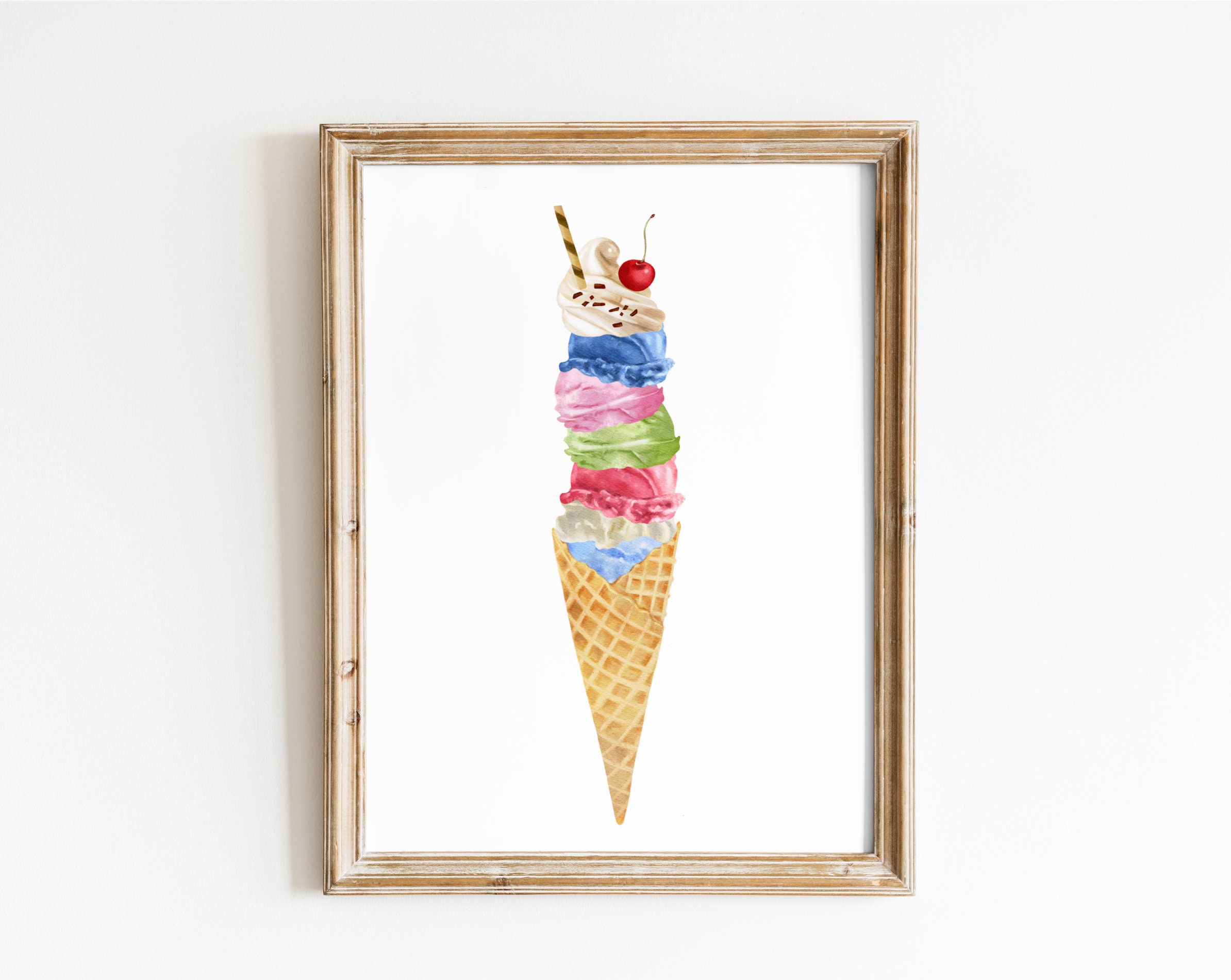 Ice Cream Clipart Watercolor Summer Icecream Waffle Cone - Etsy