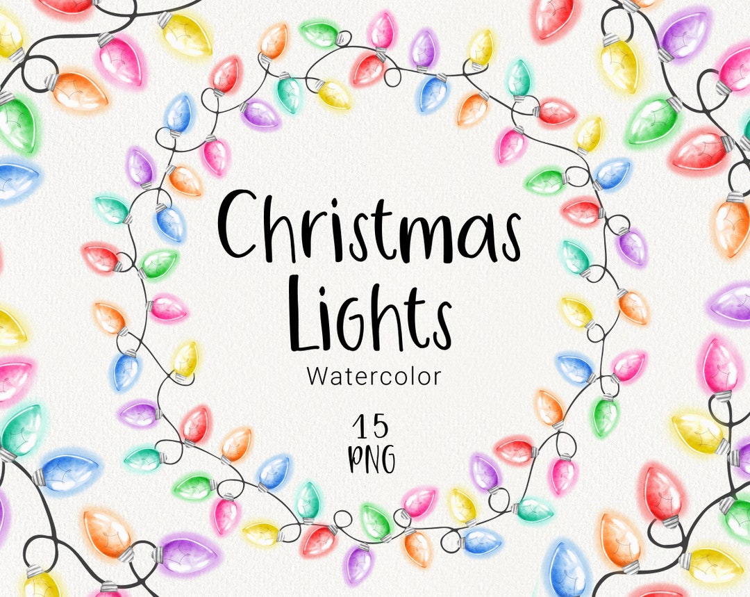 Christmas Lights Clipart, Watercolor Clip Art, String of Christmas ...