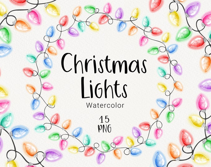 Christmas Lights Clip Art, 12x Watercolor Holiday Lights Clipart Set ...