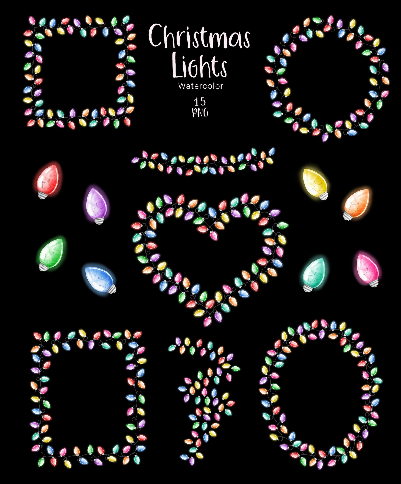 Christmas Lights Clipart Watercolor Clip Art String of - Etsy