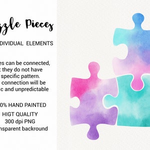 Watercolor Puzzle Pieces Clipart, Kid's Toys, Rainbow Puzzle, Learning ...