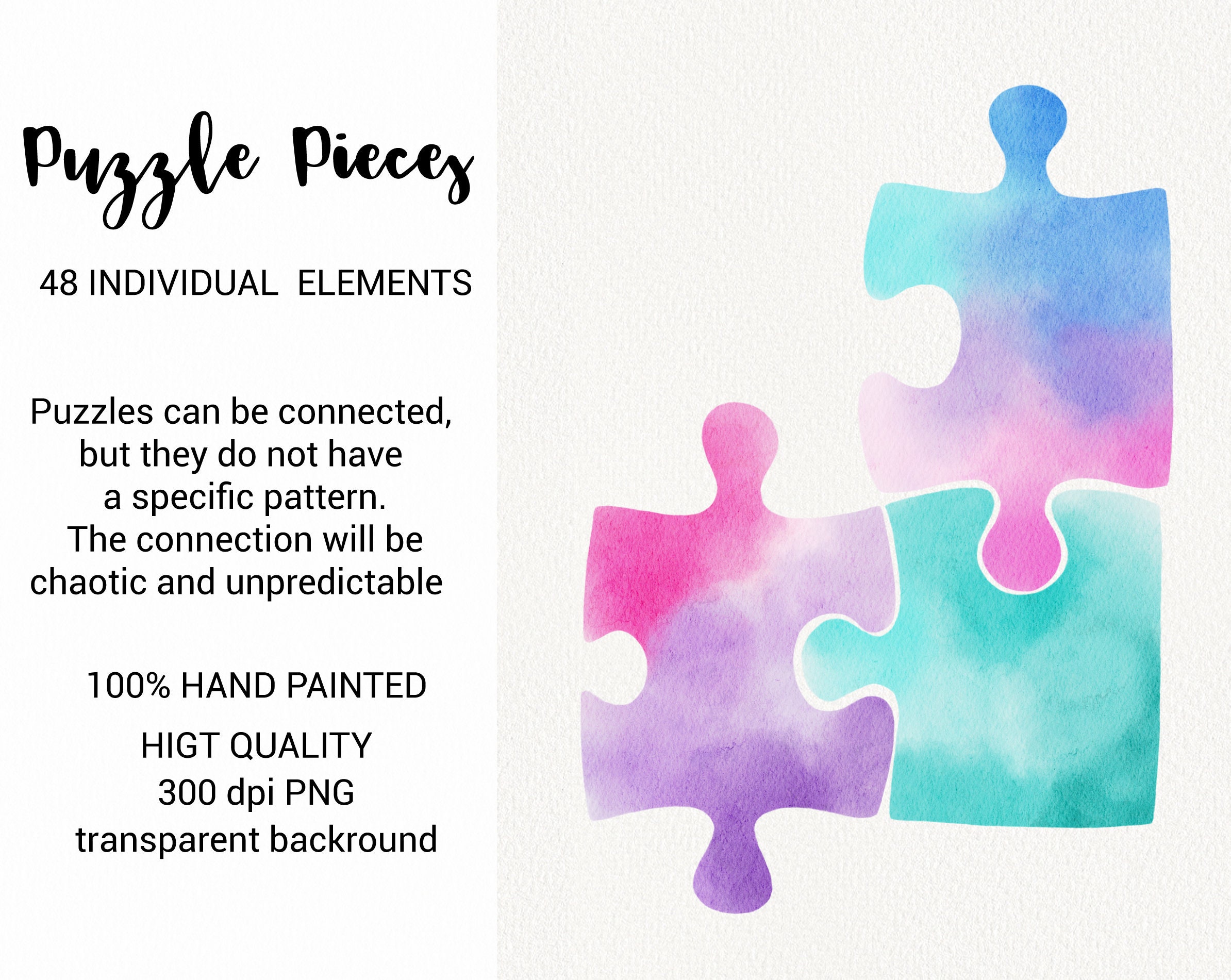 Watercolor Puzzle Pieces Clipart, Kid's Toys, Rainbow Puzzle, Learning ...