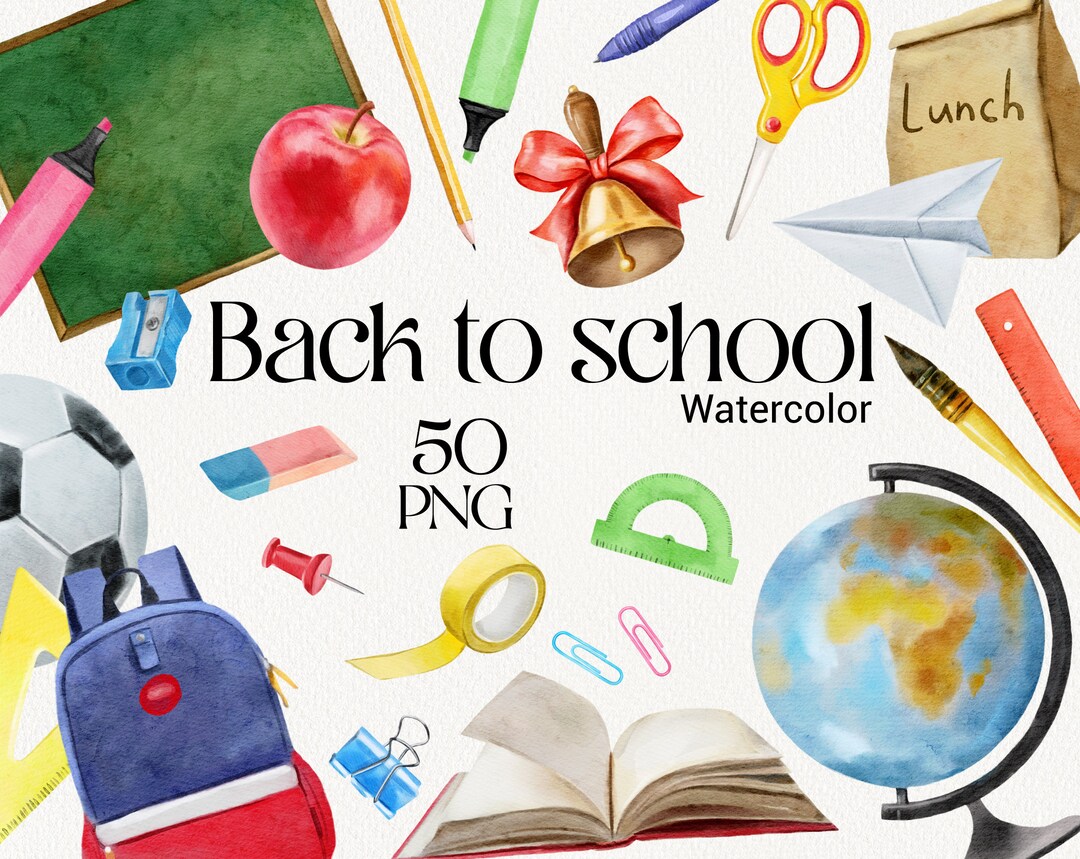 Watercolor Back to School Clipart, School Supplies Clip Art, Autumn ...