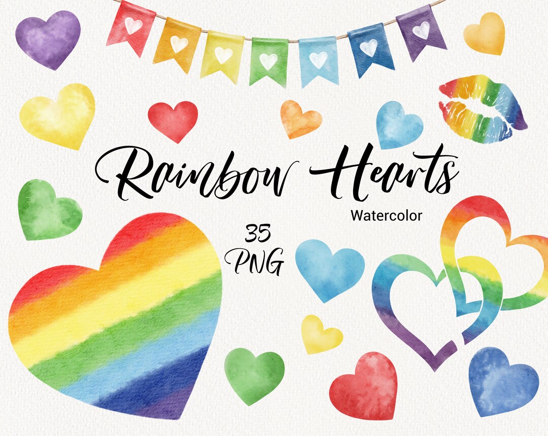 Watercolor Heart Clipart, Valentines Day Colorful Rainbow Hearts ...