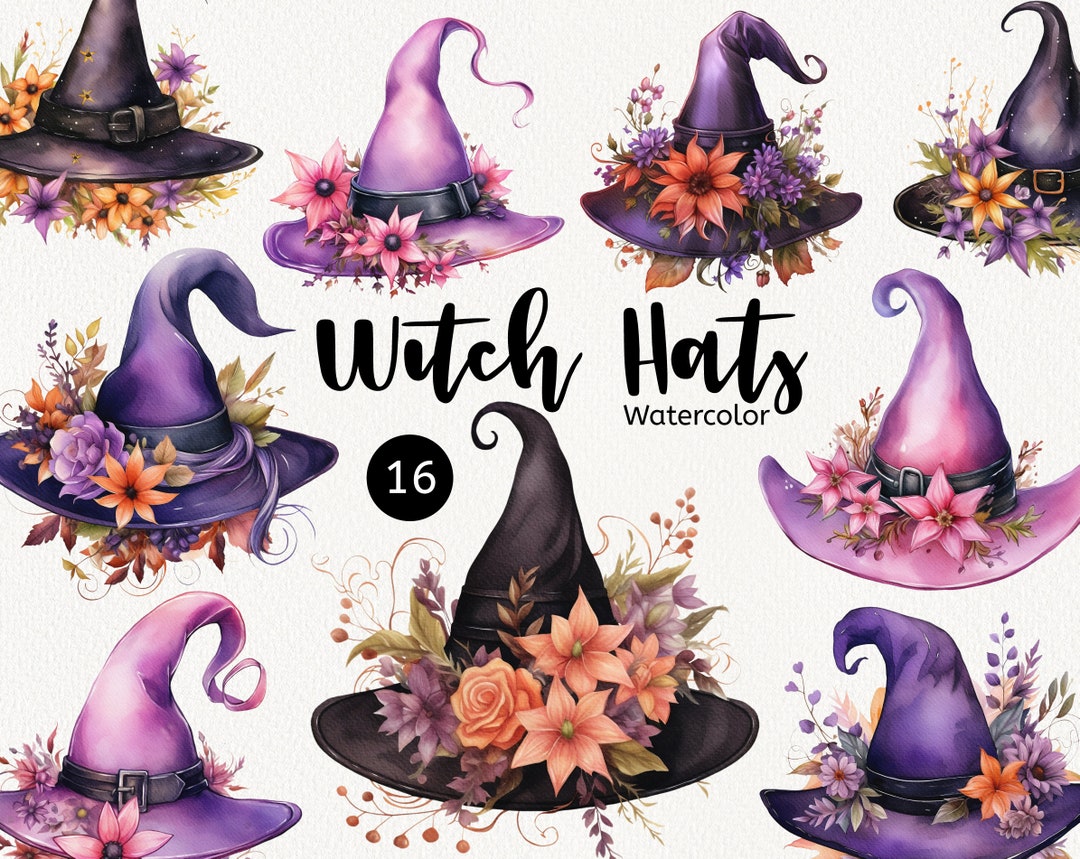Watercolor Witch Hats Clipart, Cute Happy Halloween, Witches Clip Art ...
