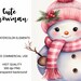 Cute Snowman Clipart, Watercolor Christmas Pink, Cozy Winter Holiday ...