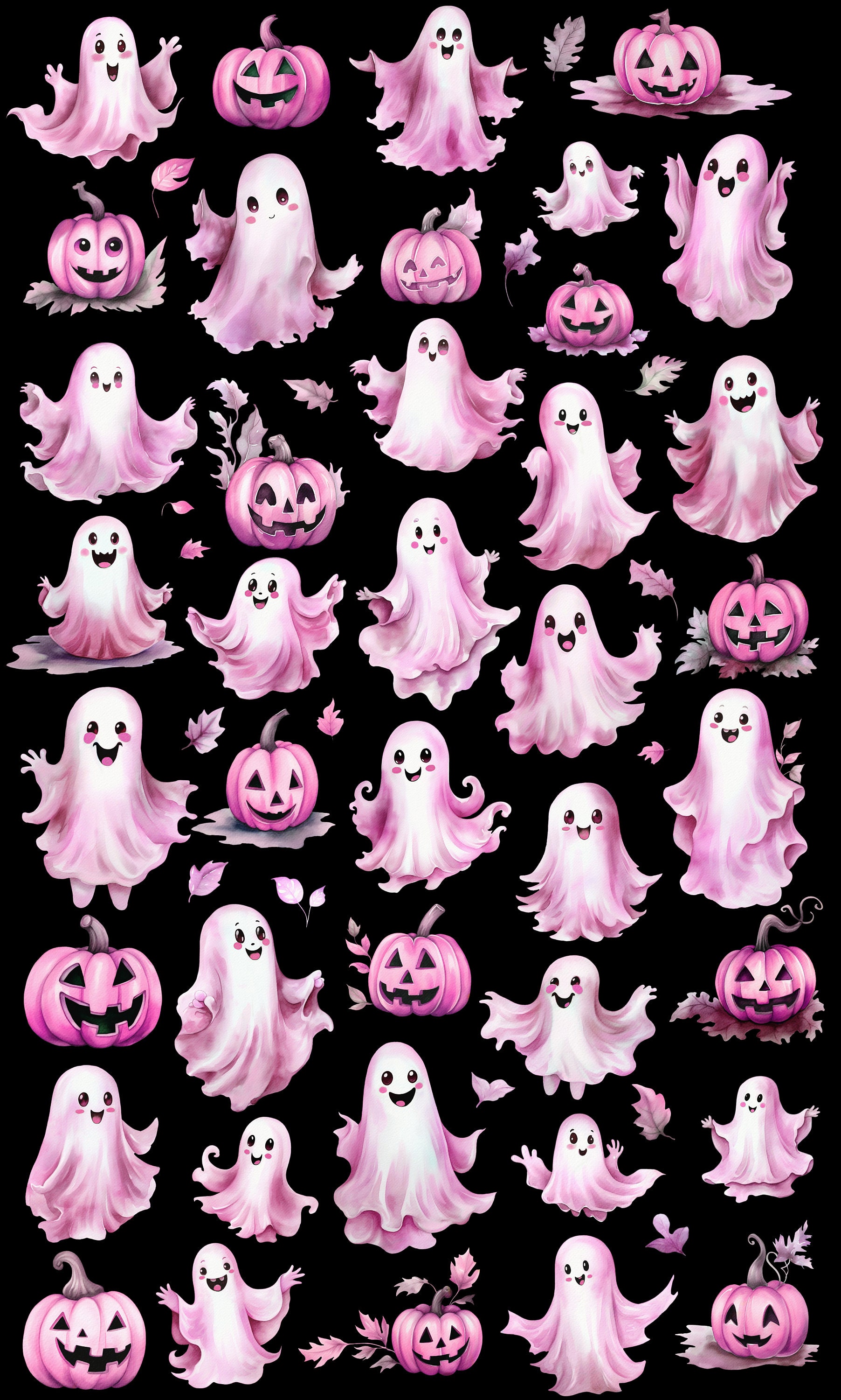 Watercolor Cute Pink Ghost Clipart, Happy Halloween, Funny Pumpkin ...