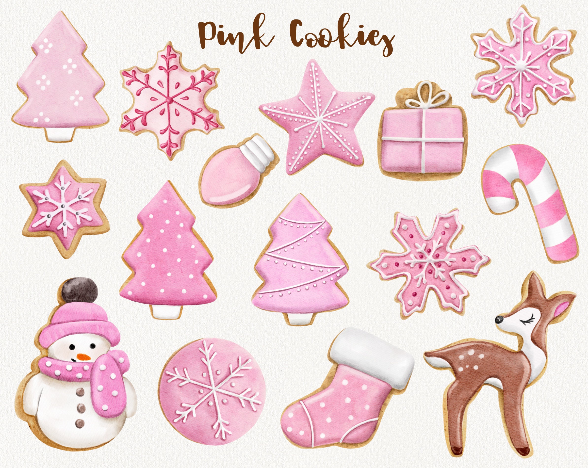 Christmas Cute Cookies Clipart Watercolor Pink Gingerbread - Etsy
