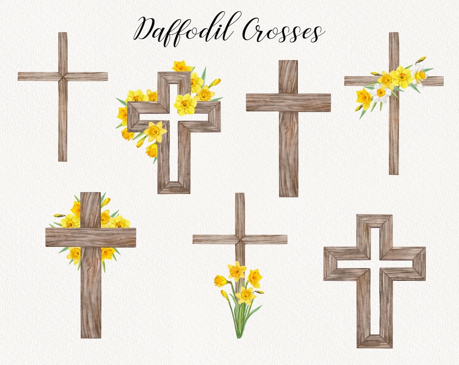 Watercolor Daffodil Cross Clipart, Easter Wood Crosses With Daffodil ...