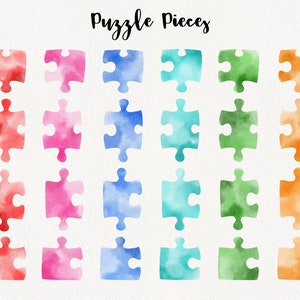 Watercolor Puzzle Pieces Clipart, Kid's Toys, Rainbow Puzzle, Learning ...