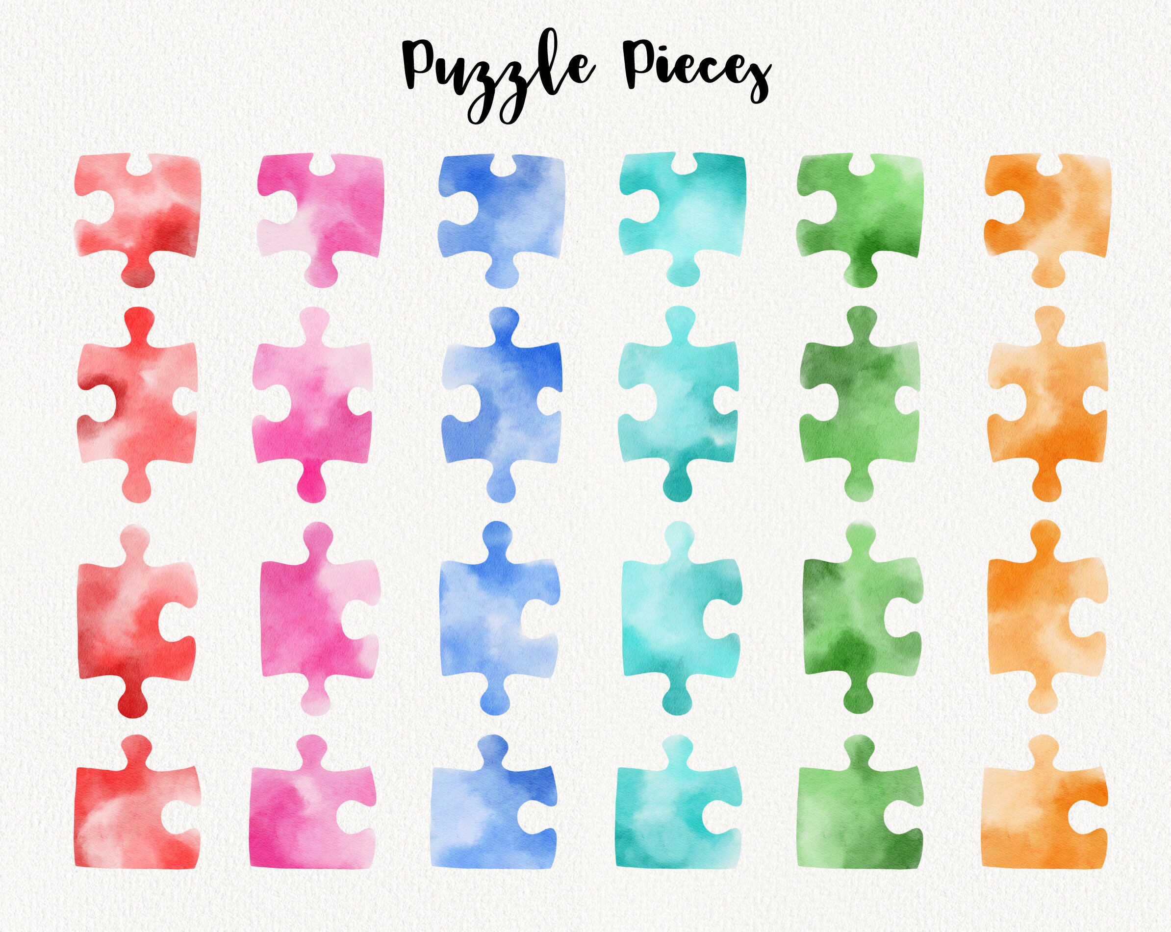 Watercolor Puzzle Pieces Clipart Kid's Toys Rainbow - Etsy