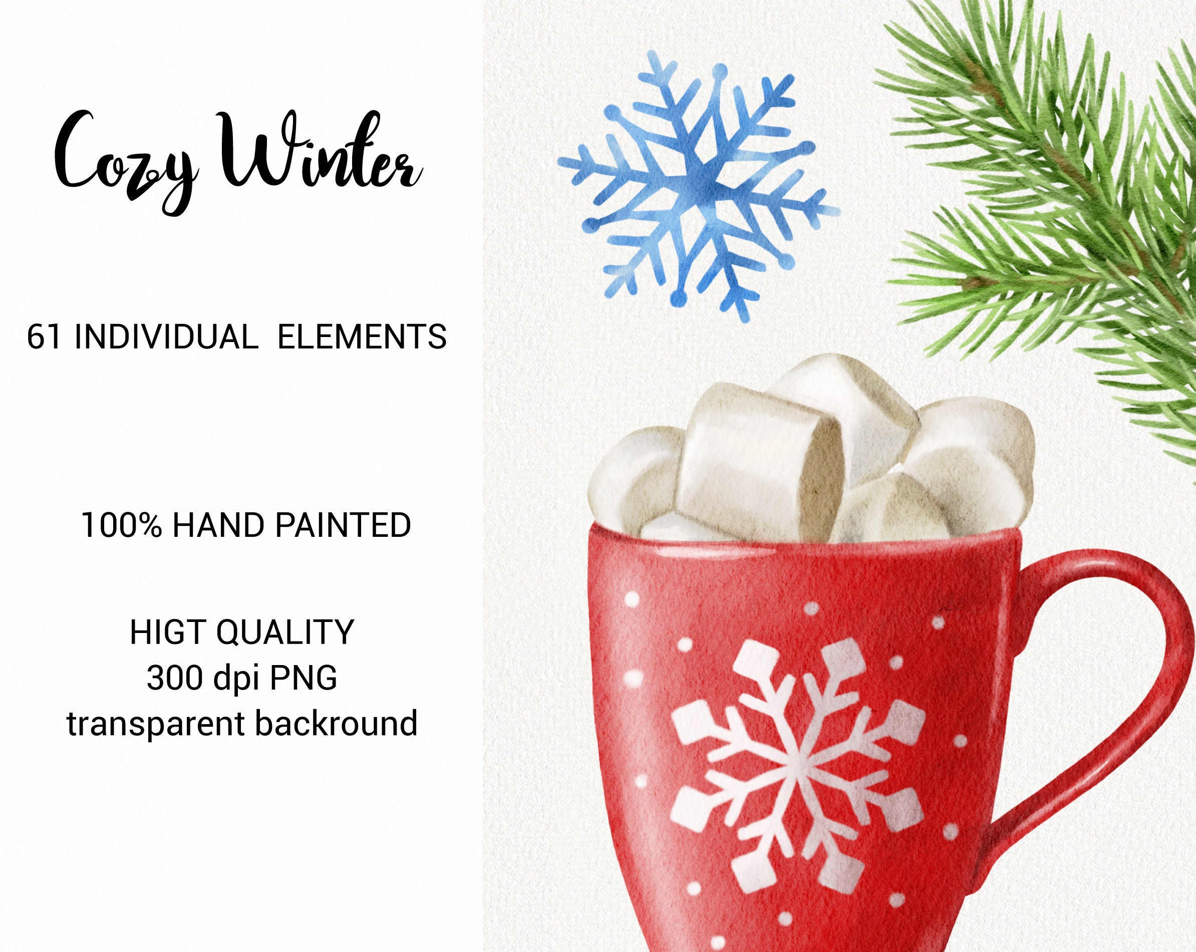 Watercolor Christmas Clipart Winter Cozy Holiday Clip Art - Etsy