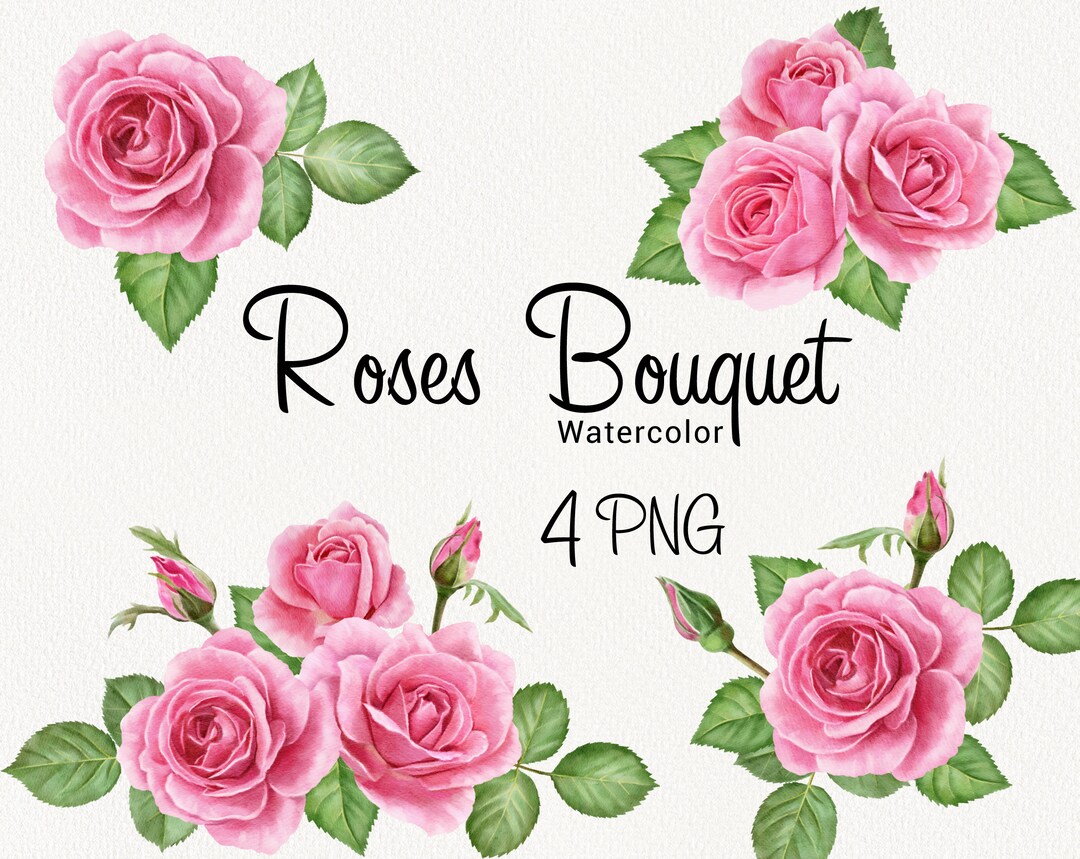 Watercolor Pink Roses Clipart, Vintage Flower Bouquet PNG, Floral ...