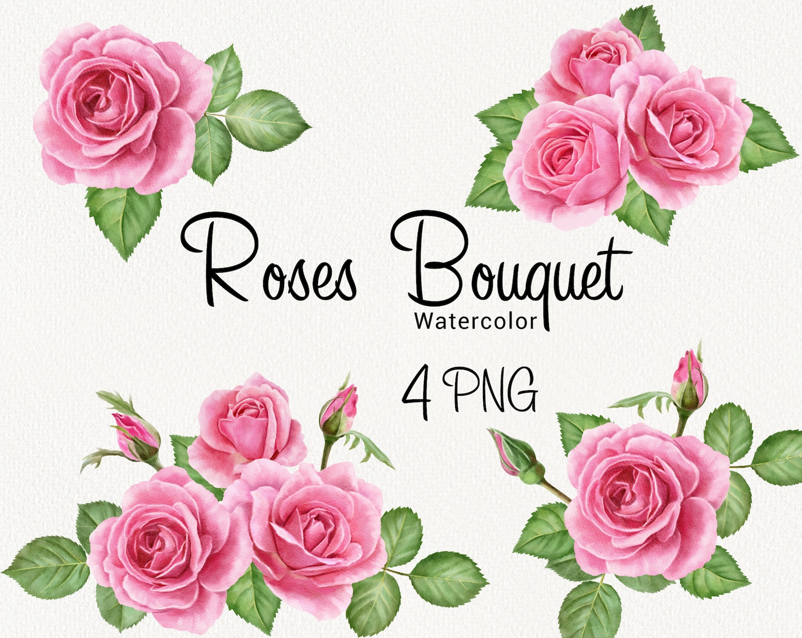 Watercolor Pink Roses Clipart, Vintage Flower Bouquet PNG, Floral ...