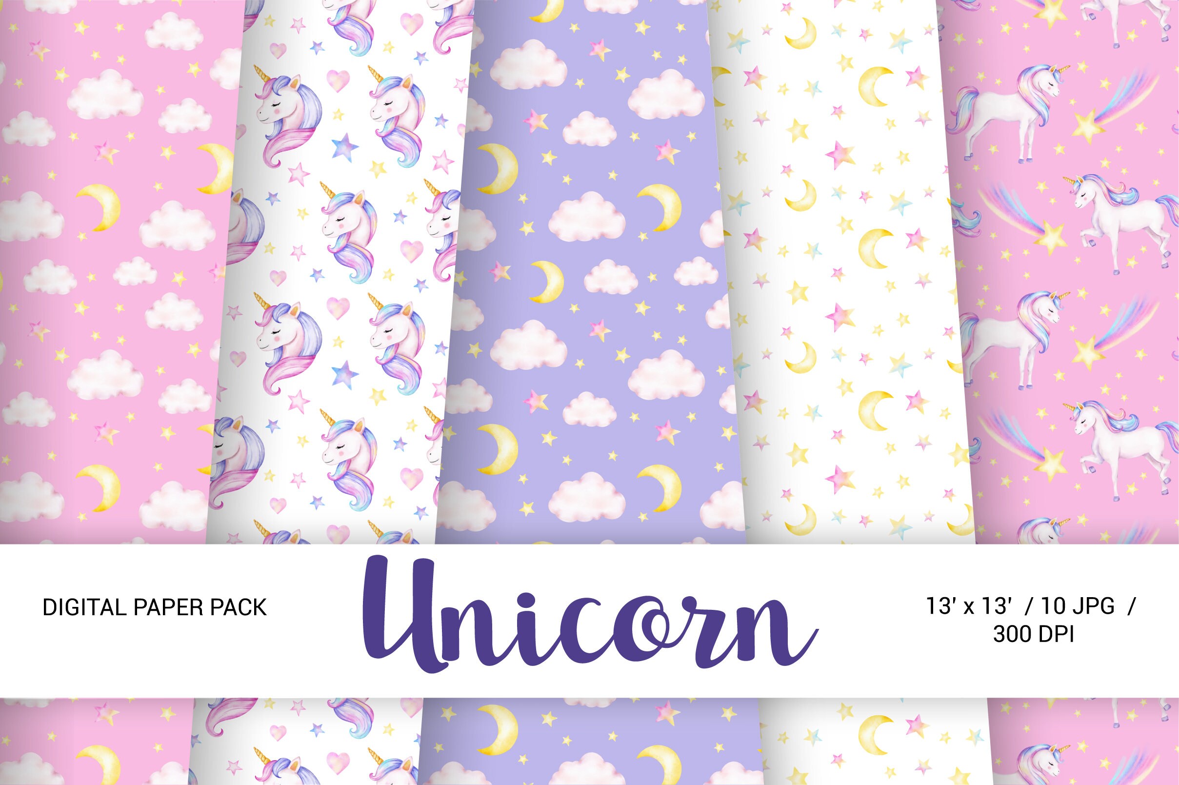 Watercolor Unicorns Digital Paper Pack Rainbow Unicorns - Etsy