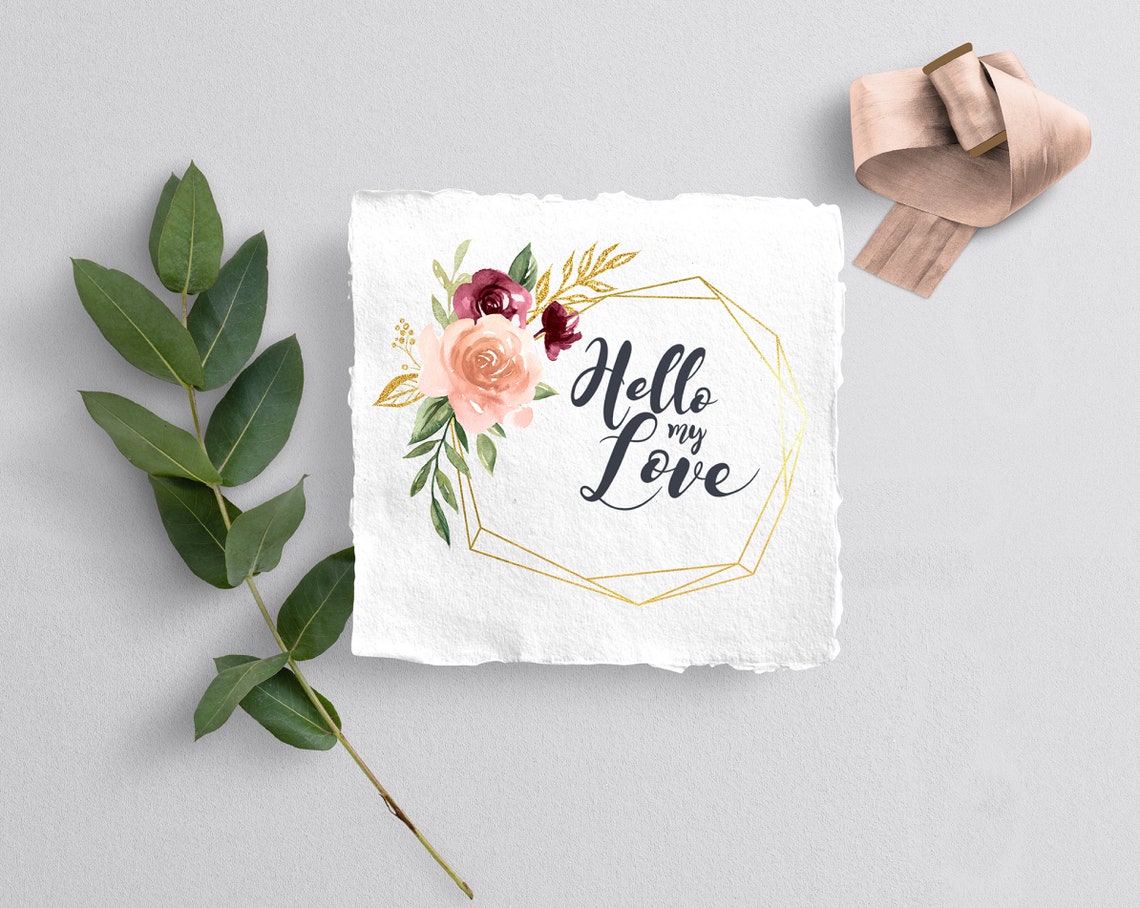 Watercolor Boho Floral Wreath Clipart Burgundy Flowers Gold - Etsy