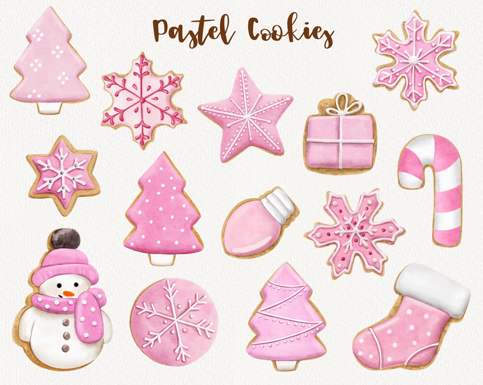 Christmas Pastel Cookies Clipart Watercolor Gingerbread - Etsy