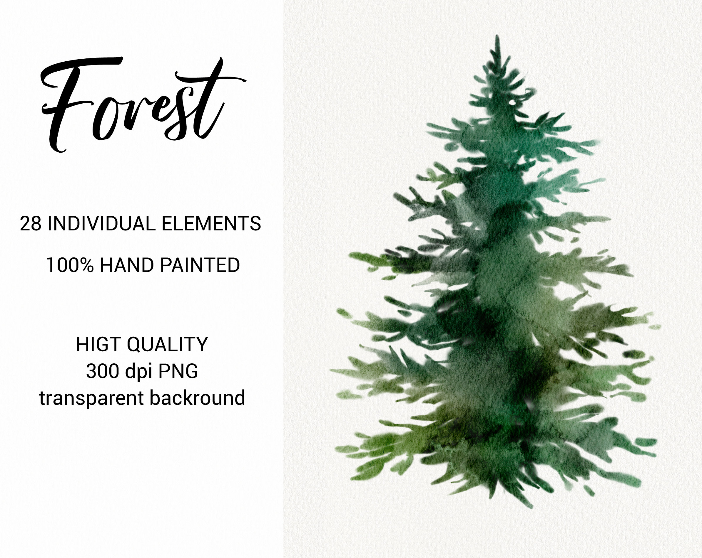 Watercolor Forest Tree Clipart Pine Tree Clipart Woodland - Etsy