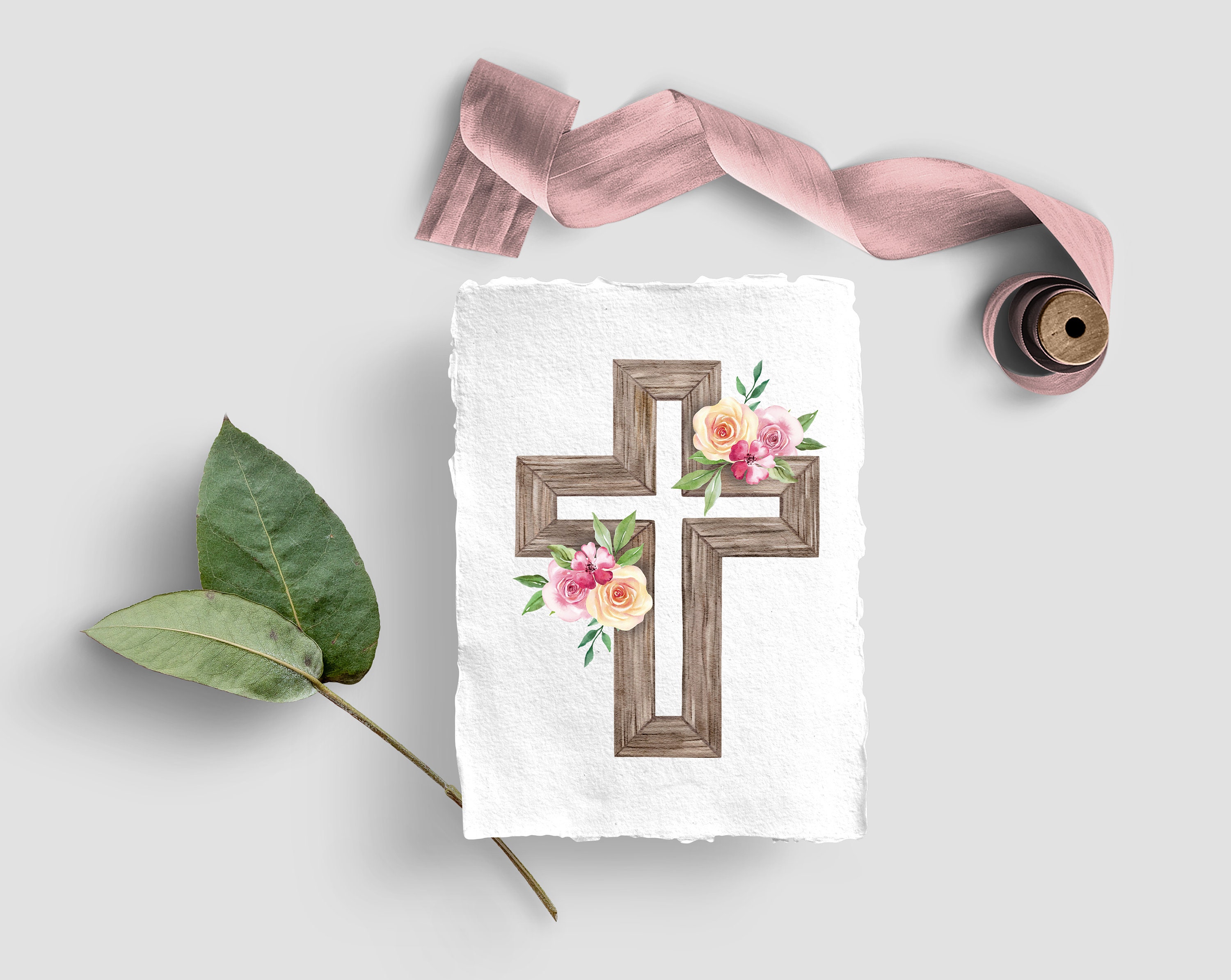 Watercolor Cross Clipart, Easter Wood Crosses With Flowers Clip Art ...