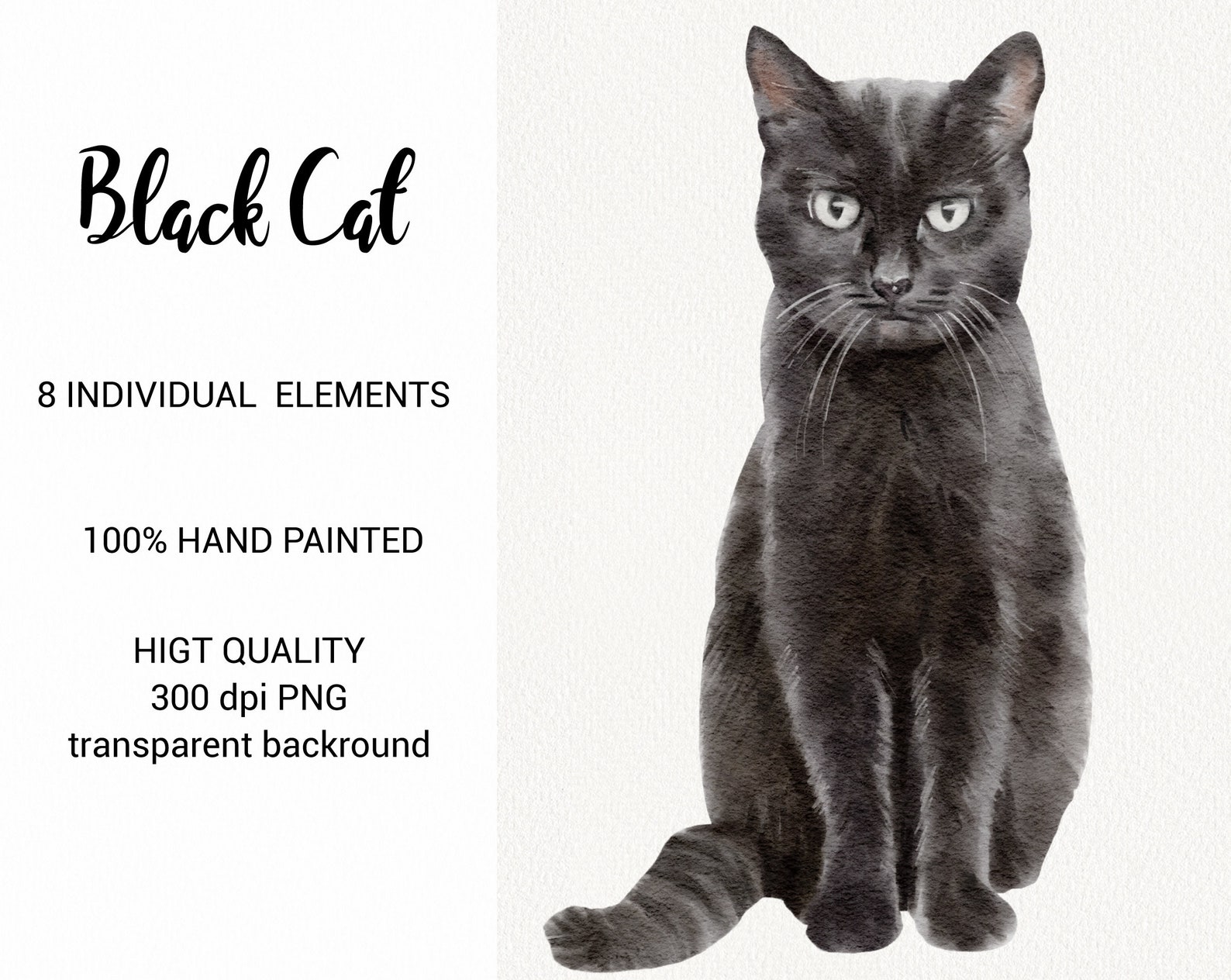 Watercolor Black Cat Clipart Happy Halloween Cute Clip Art - Etsy