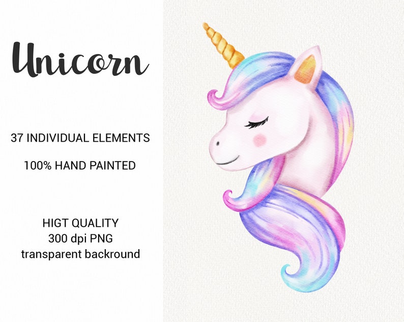Unicorn Watercolor Clipart Rainbow Clip Art Woodland - Etsy