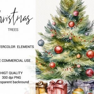 Watercolor Christmas Tree Clipart, Cozy Winter Holiday, Christmas Tree ...