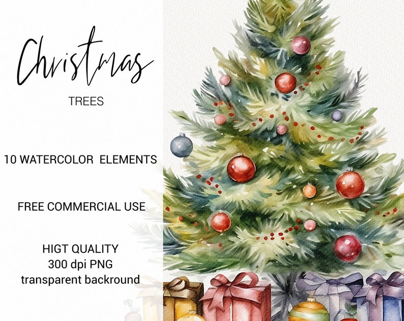 Watercolor Christmas Tree Clipart, Cozy Winter Holiday, Christmas Tree ...